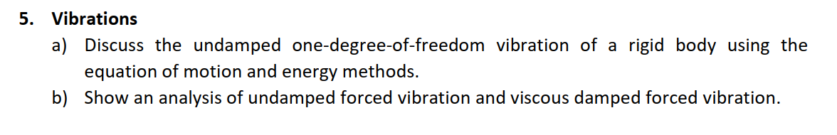 Solved 5. Vibrations a) Discuss the undamped | Chegg.com