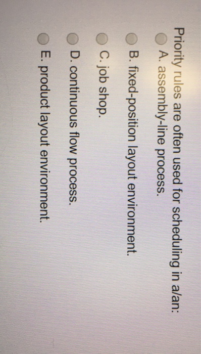 Solved Priority rules are often used for scheduling in a/an: | Chegg.com