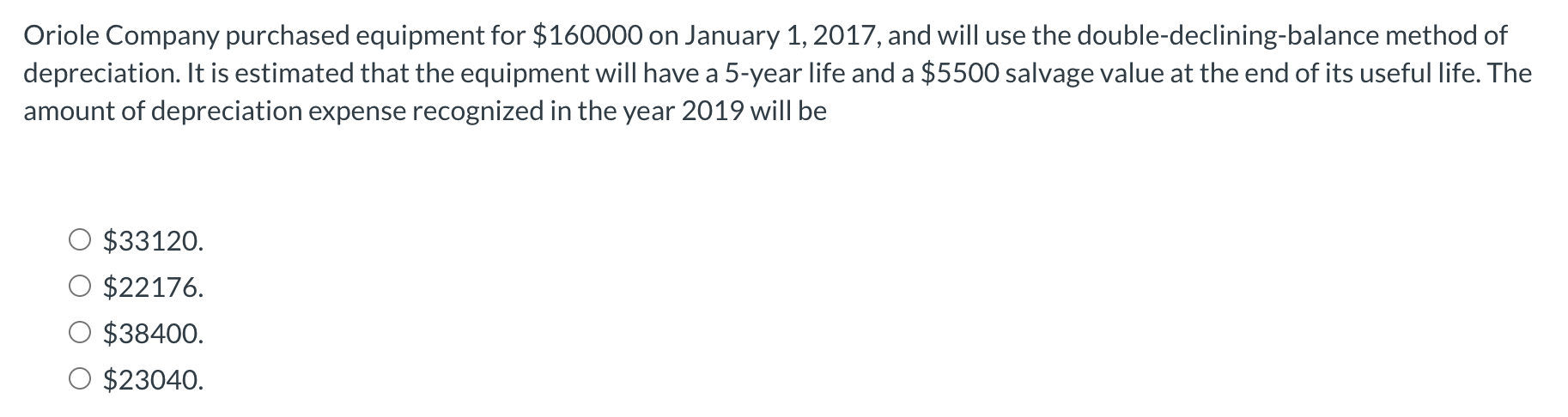 Solved Oriole Company purchased equipment for $160000 on | Chegg.com