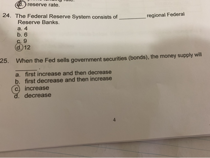 Solved reserve rate. 24. The Federal Reserve System consists | Chegg.com