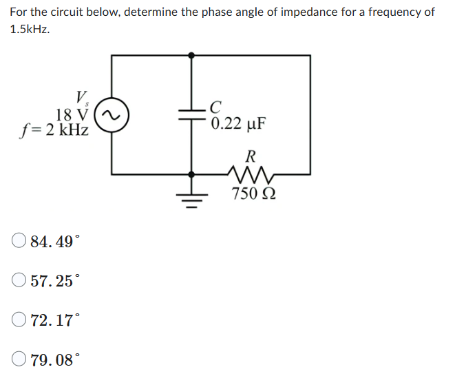 Solved For the circuit below, determine the phase angle of | Chegg.com