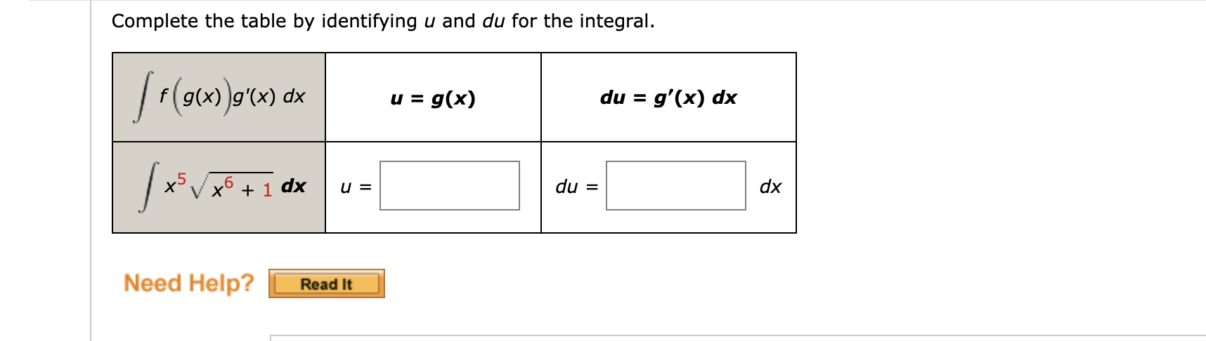 Solved Complete the table by identifying u and du for the | Chegg.com