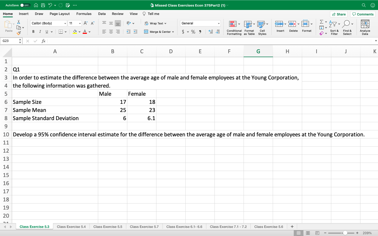 Solved AutoSave OFF Ava Missed Class Exercises Econ 375Part2 | Chegg.com