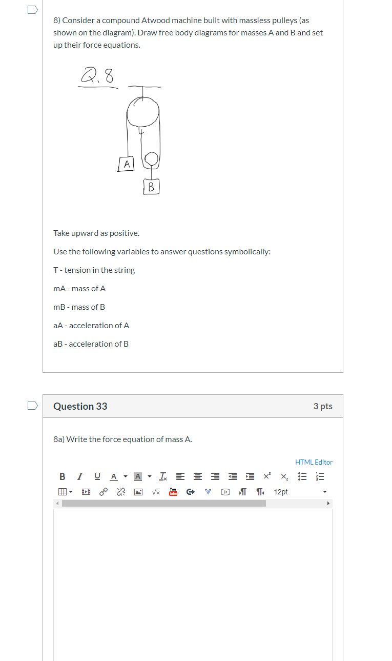 Solved D 8) Consider a compound Atwood machine built with | Chegg.com
