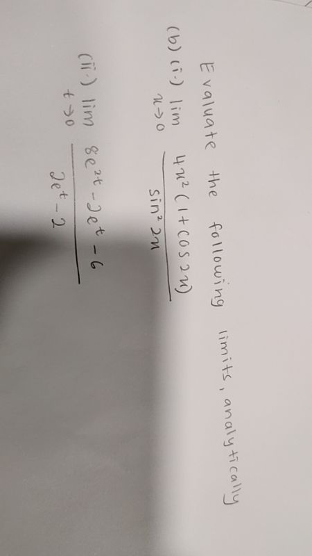 Solved Evaluate the following limits, analytically (b) | Chegg.com