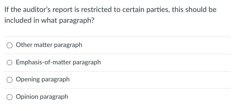 Solved If the auditor's report is restricted to certain | Chegg.com