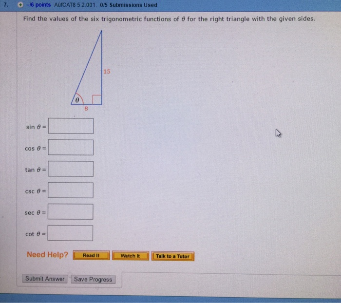 Solved Find The Values Of The Six Trigonometric Functions Of