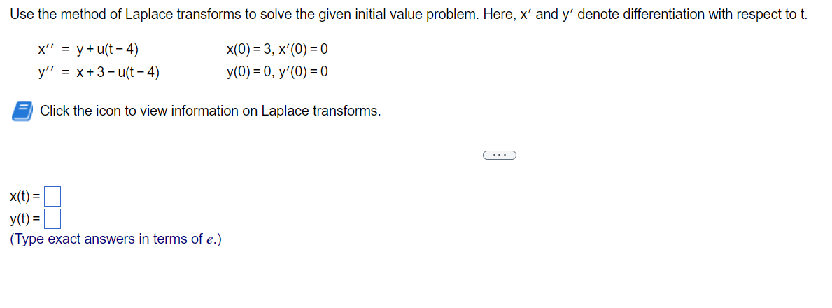 Solved Use the method of Laplace transforms to solve the | Chegg.com