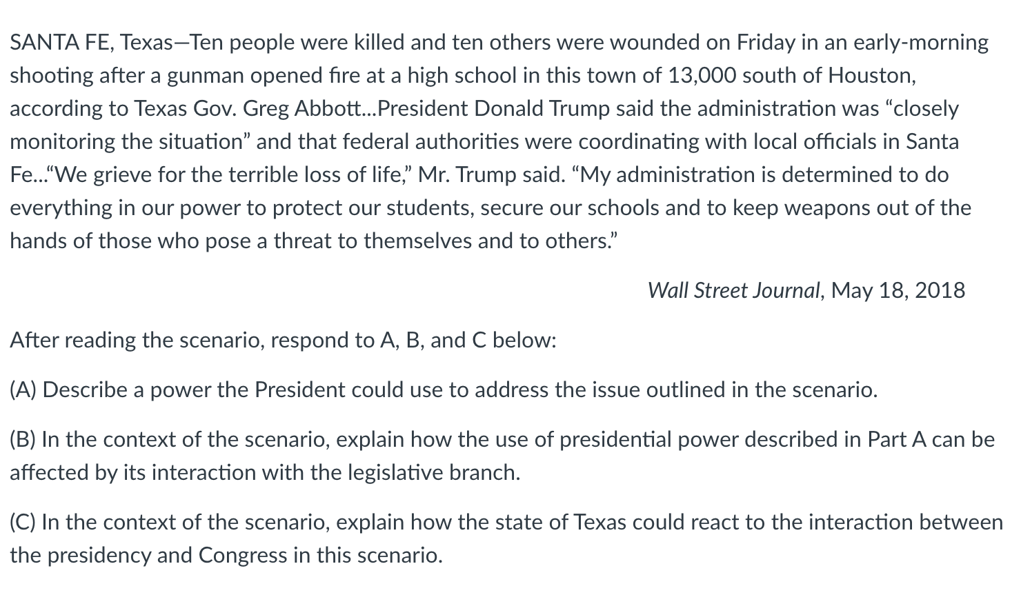 Solved SANTA FE, Texas-Ten people were killed and ten others | Chegg.com