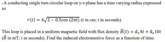Solved -A conducting single turn circular loop on y-z plane | Chegg.com