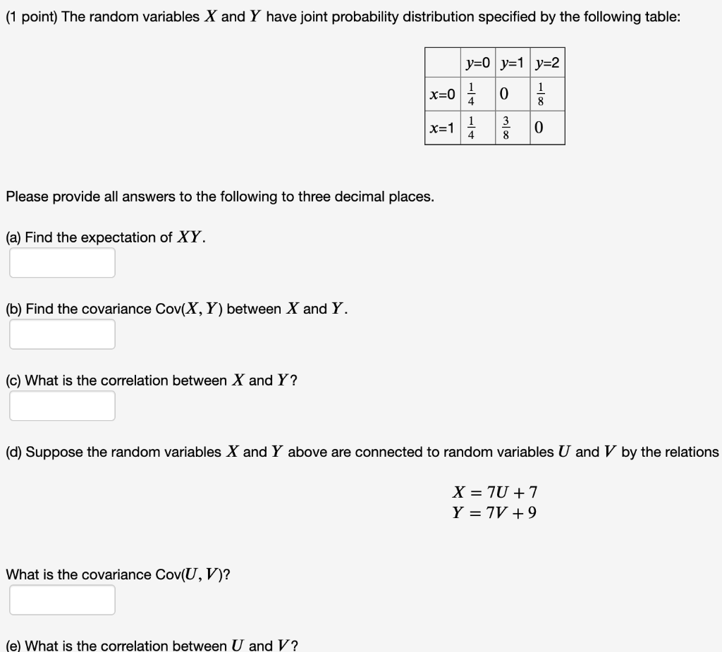 Solved (1 point) The random variables X and Y have joint | Chegg.com