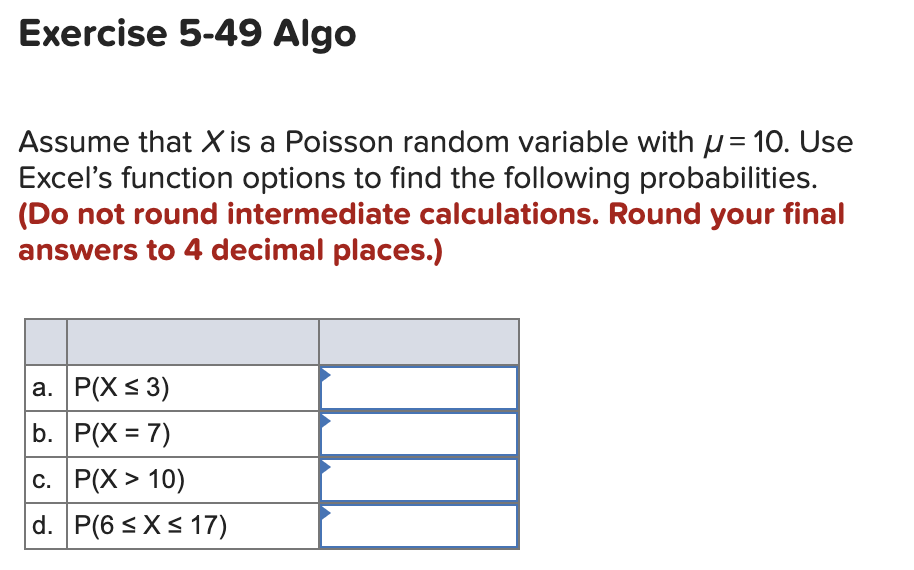Solved Exercise 5-49 Algo Assume that X is a Poisson random | Chegg.com