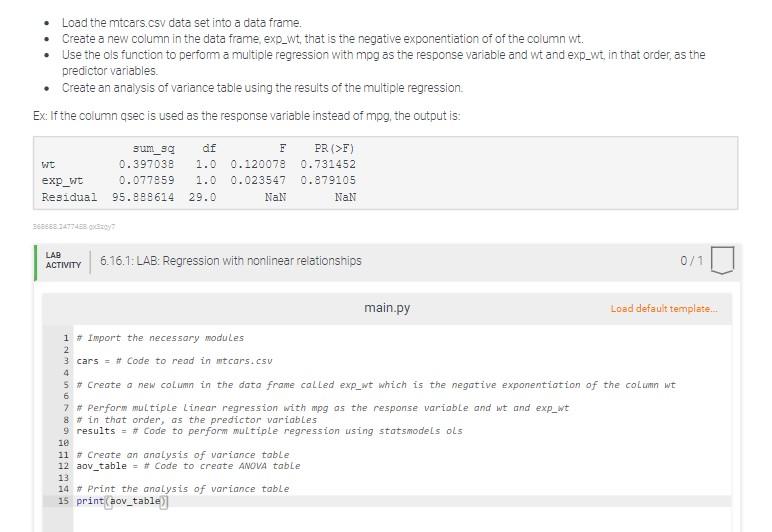 Load the mtcars.csv data set into a data frame. • | Chegg.com