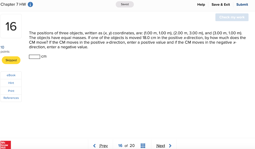 Solved Chapter 7 HW A Saved Help Save & Exit Submit Check my | Chegg.com