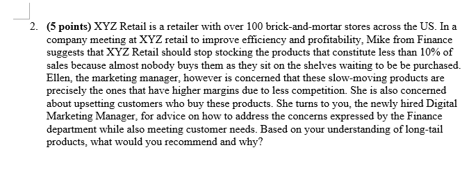 2. (5 points) XYZ Retail is a retailer with over 100 | Chegg.com
