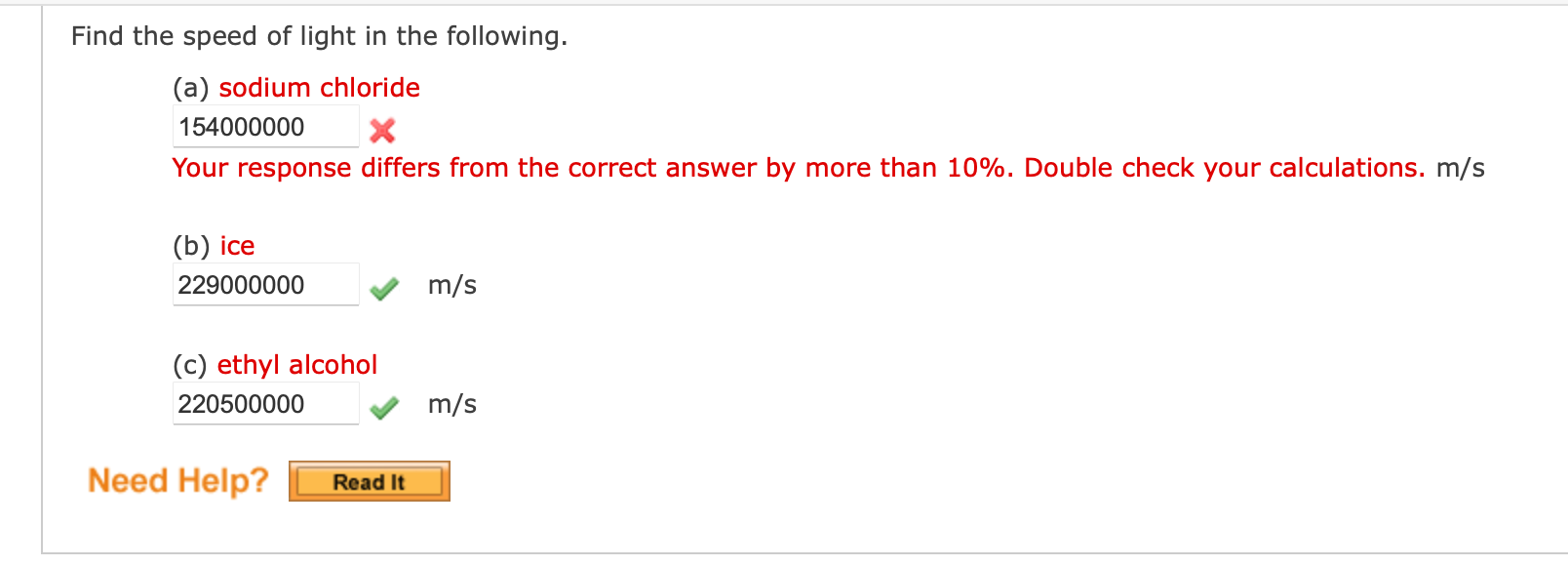 Solved Find the speed of light in the following. (a) sodium | Chegg.com