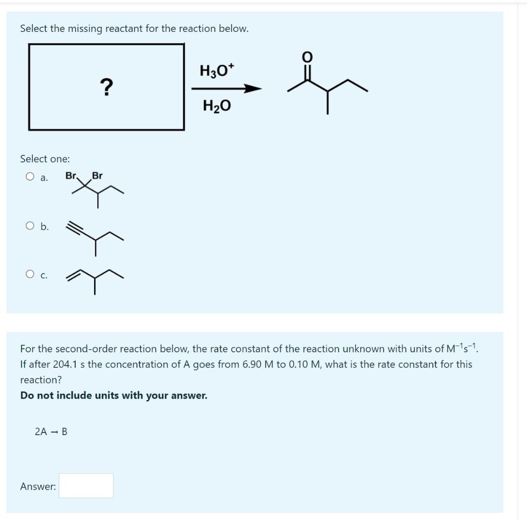 Solved Select the missing reactant for the reaction below. | Chegg.com