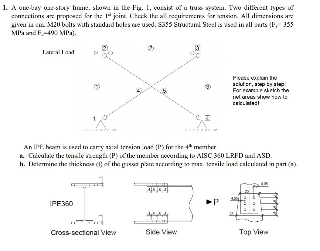 Solved 1. A one-bay one-story frame, shown in the Fig. 1, | Chegg.com