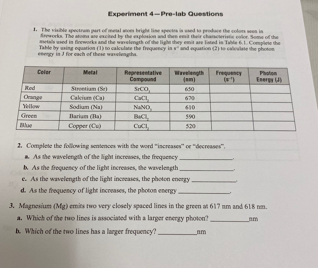 Solved Experiment 4-Pre-lab Questions 1. The visible | Chegg.com Solved Experiment 4-Pre-lab Questions 1. The visible | Chegg.com