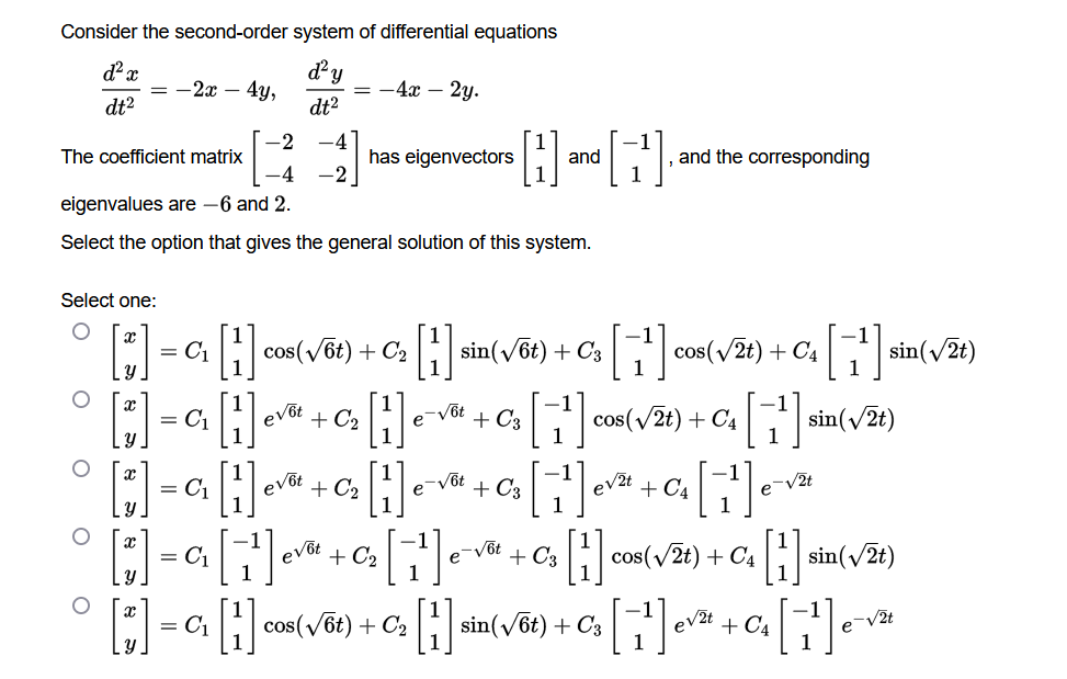 Solved Consider the second-order system of differential | Chegg.com