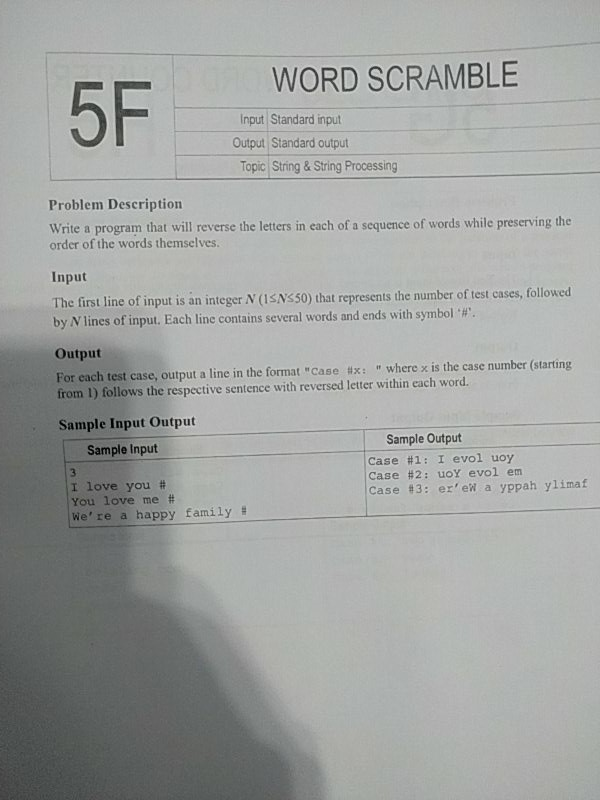 Solved WORD SCRAMBLE Input Standard input Output Standard | Chegg.com