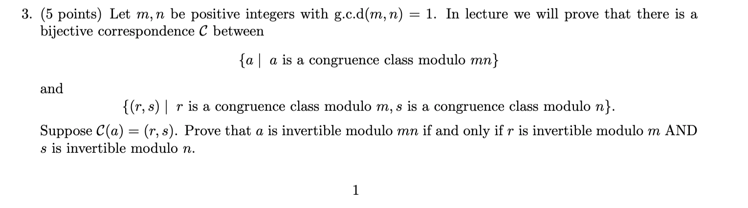 Solved 3. (5 points) Let m,n be positive integers with g.c.d | Chegg.com