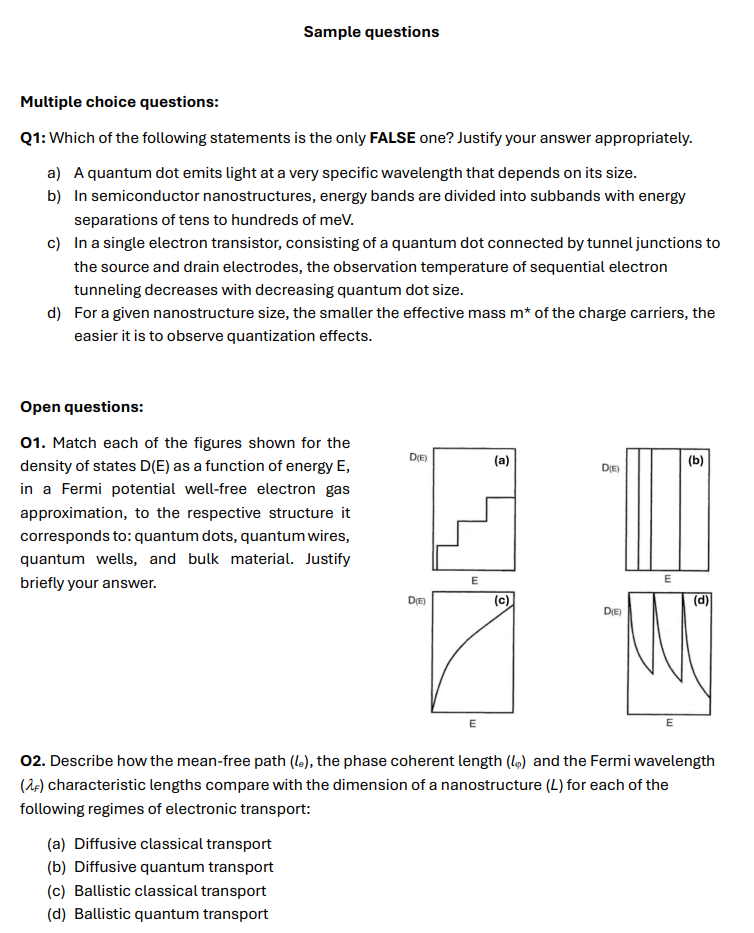 Solved Sample questions for exam preparation. Please provide | Chegg.com