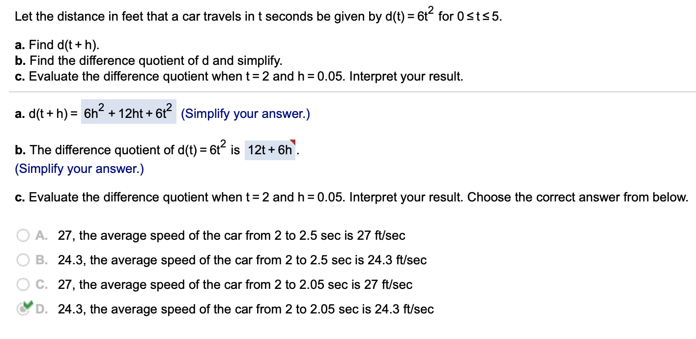 Solved Let the distance in feet that a car travels in t | Chegg.com