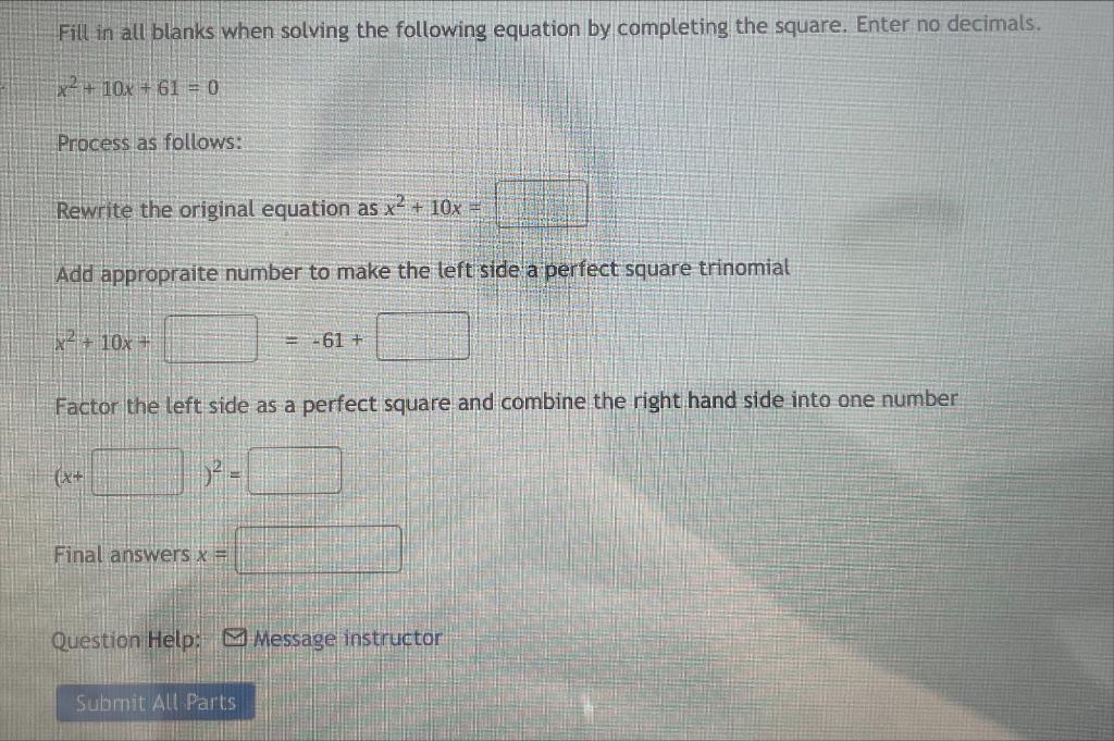 Solved Fill in all blanks when solving the following | Chegg.com