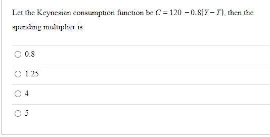 Solved Let the Keynesian consumption function be C = 120 | Chegg.com