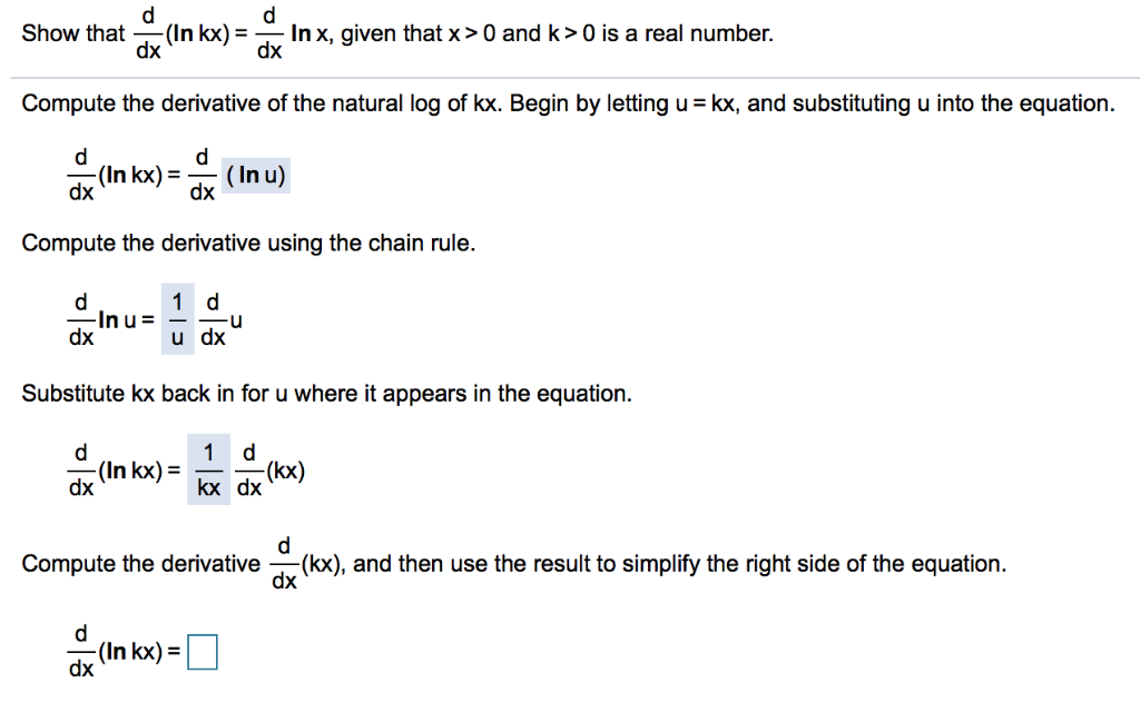 Solved Compute the derivative d/dx(kx), and then use the | Chegg.com