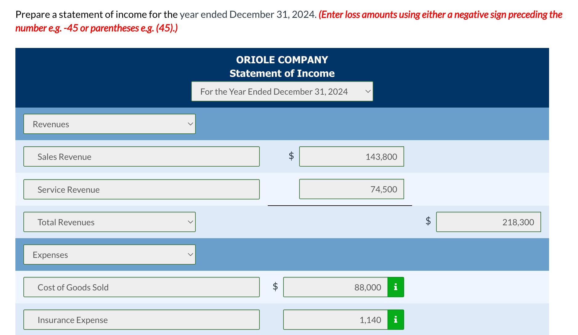 Solved Prepare a statement of income for the year ended | Chegg.com