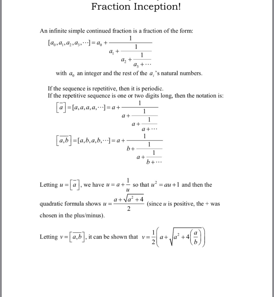 Solved Fraction Inception! An infinite simple continued | Chegg.com