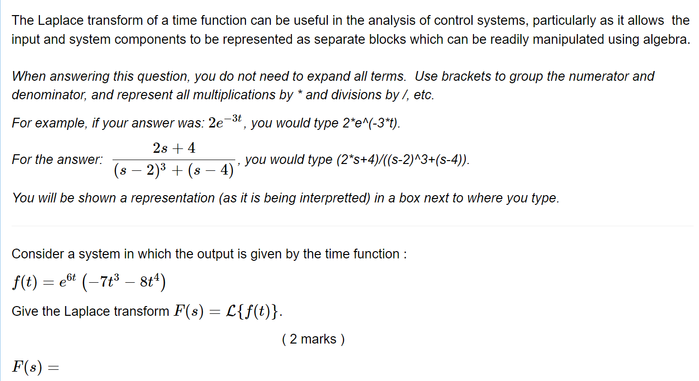 Solved The Laplace transform of a time function can be | Chegg.com