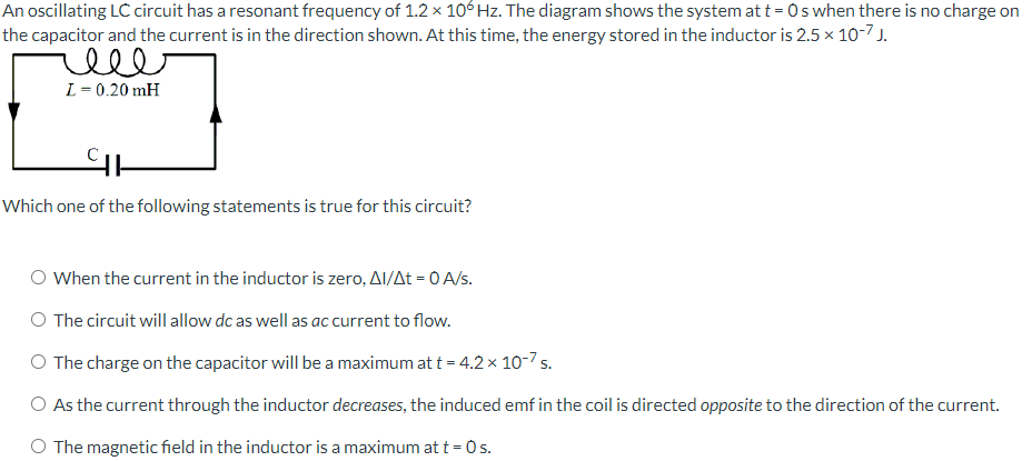 Solved An oscillating LC circuit has a resonant frequency of | Chegg.com