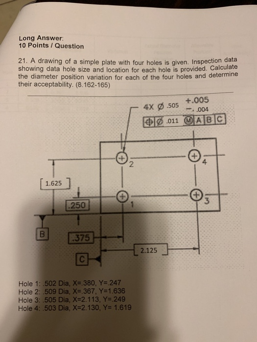 Solved Actual Diameter Allowable Hole Location Position | Chegg.com