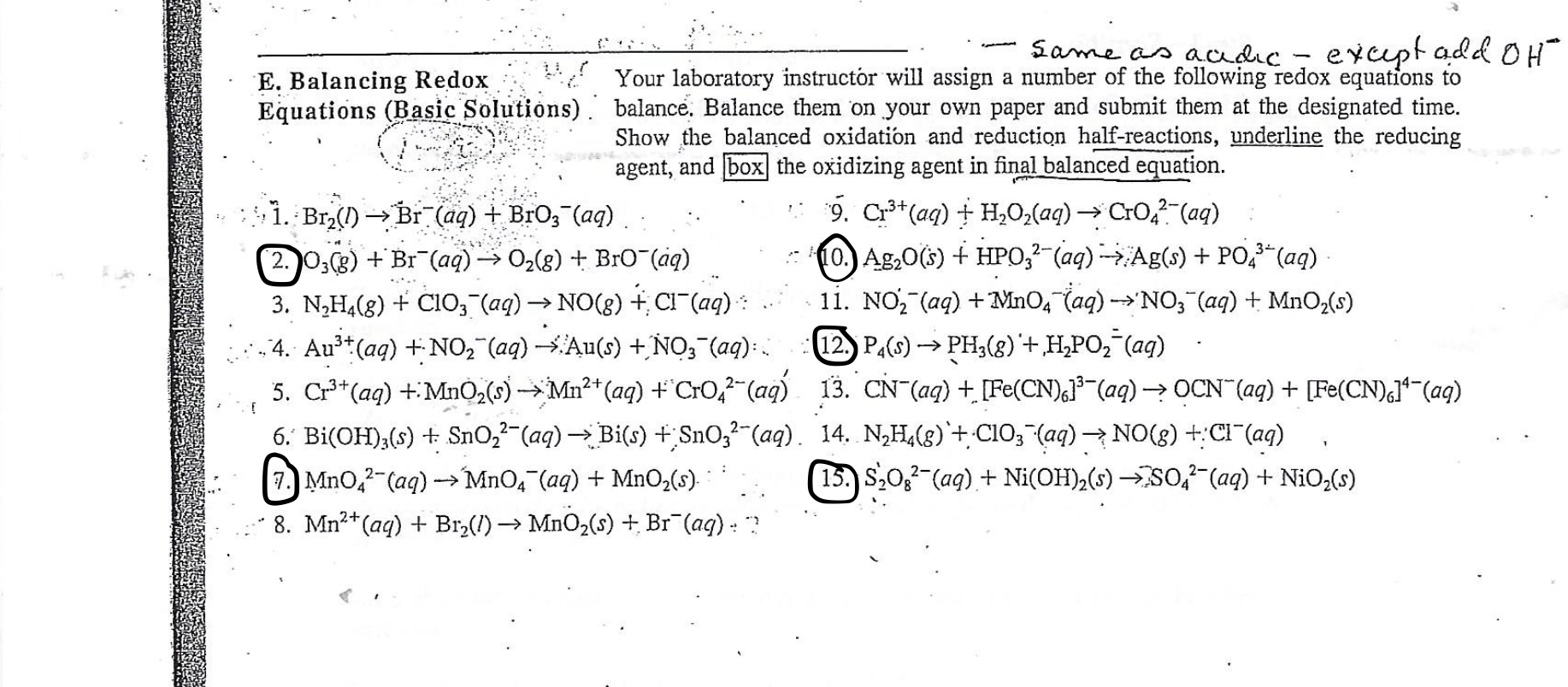 Solved Same as acidic except add OH E. Balancing Redox Your | Chegg.com