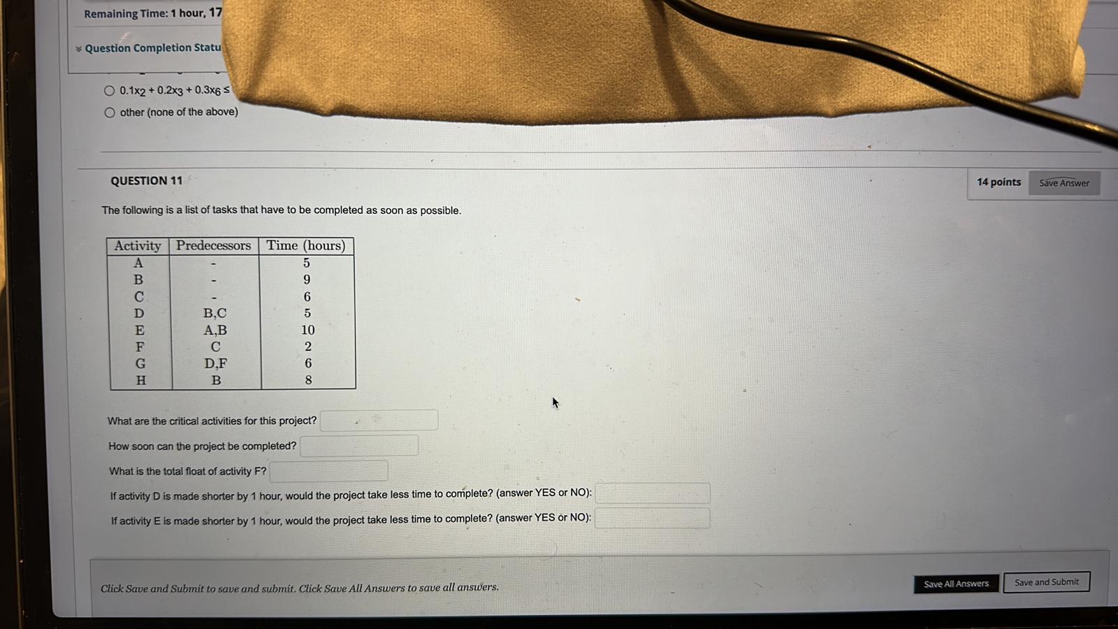 Solved Remaining Time: 1 hour, 17 Question Completion Statu | Chegg.com Solved Remaining Time: 1 hour, 17 Question Completion Statu | Chegg.com