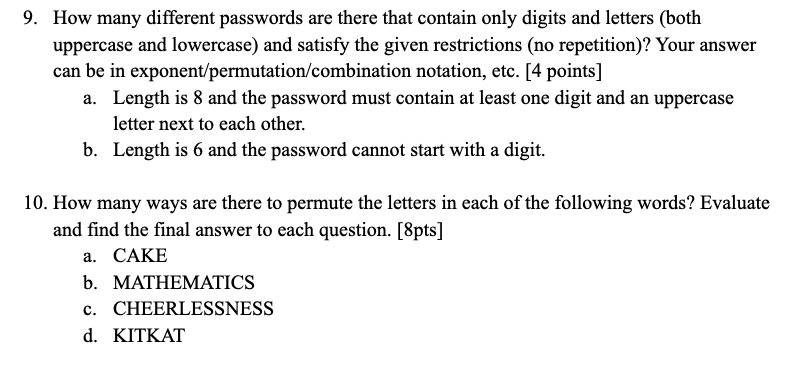 Solved 9. How many different passwords are there that | Chegg.com