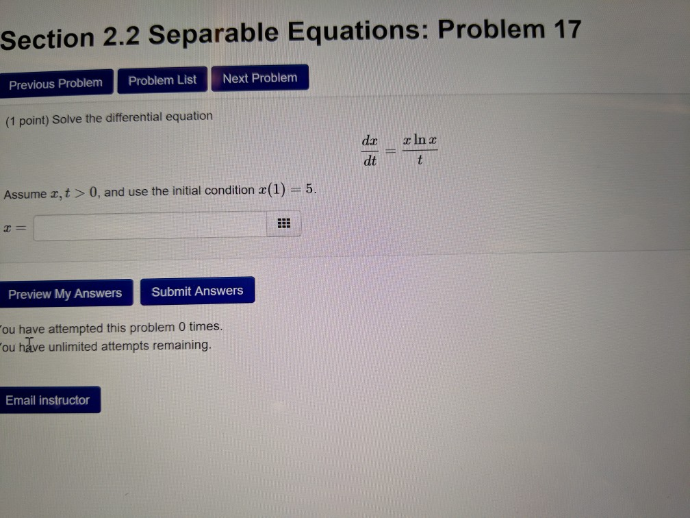 Solved Section 2 2 Separable Equations Problem 17 Previous