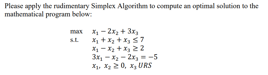 Solved Please Apply The Rudimentary Simplex Algorithm To 