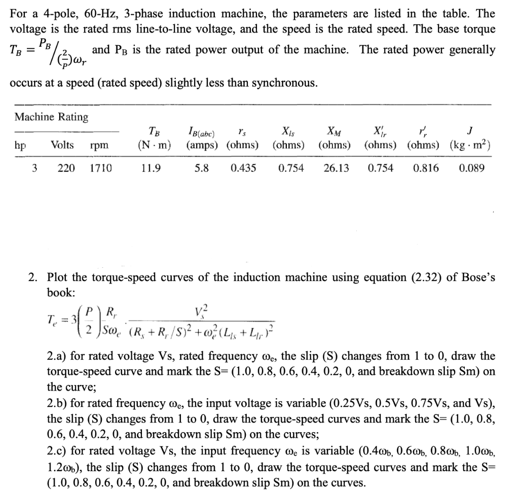 Solved For a 4-pole, 60-Hz, 3-phase induction machine, the | Chegg.com