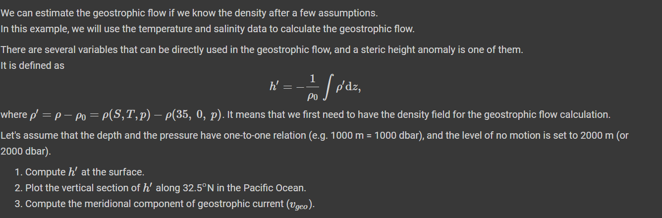 h′=−ρ01∫ρ′dz where ρ′=ρ−ρ0=ρ(S,T,p)−ρ(35,0,p). It | Chegg.com