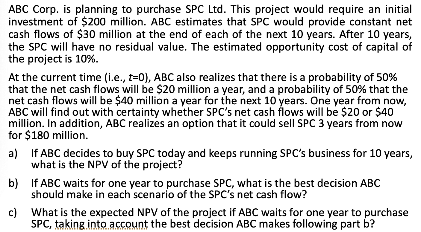 Solved ABC Corp. is planning to purchase SPC Ltd. This | Chegg.com