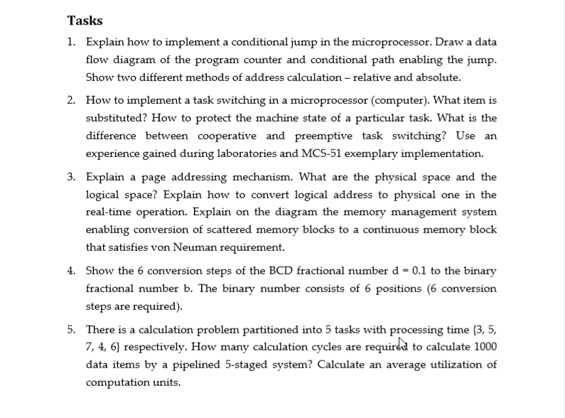 Tasks 1. Explain how to implement a conditional jump | Chegg.com