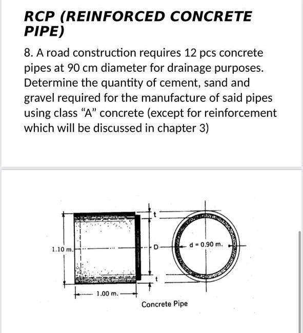 Solved RCP (REINFORCED CONCRETE PIPE) 8. A road construction | Chegg.com