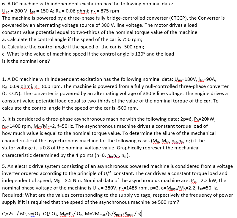 Solved The exercises are from the class "Electric drives and | Chegg.com