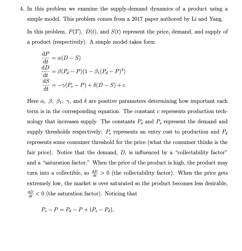 4. In this problem we examine the supply-demand | Chegg.com