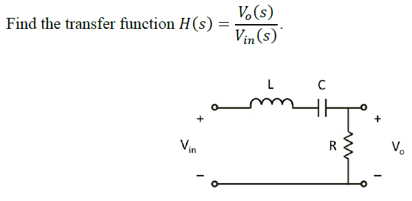 Solved Find the transfer function H(s)=Vin(s)Vo(s). | Chegg.com