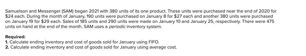 Solved Samuelson and Messenger (SAM) began 2021 with 380 | Chegg.com